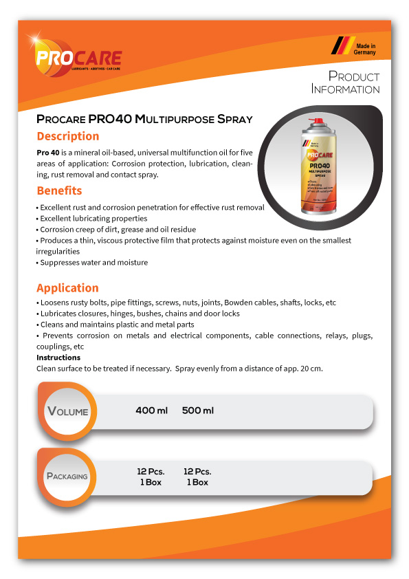 PRO40 MULTIPURPOSE SPRAY - Procare Lubricants